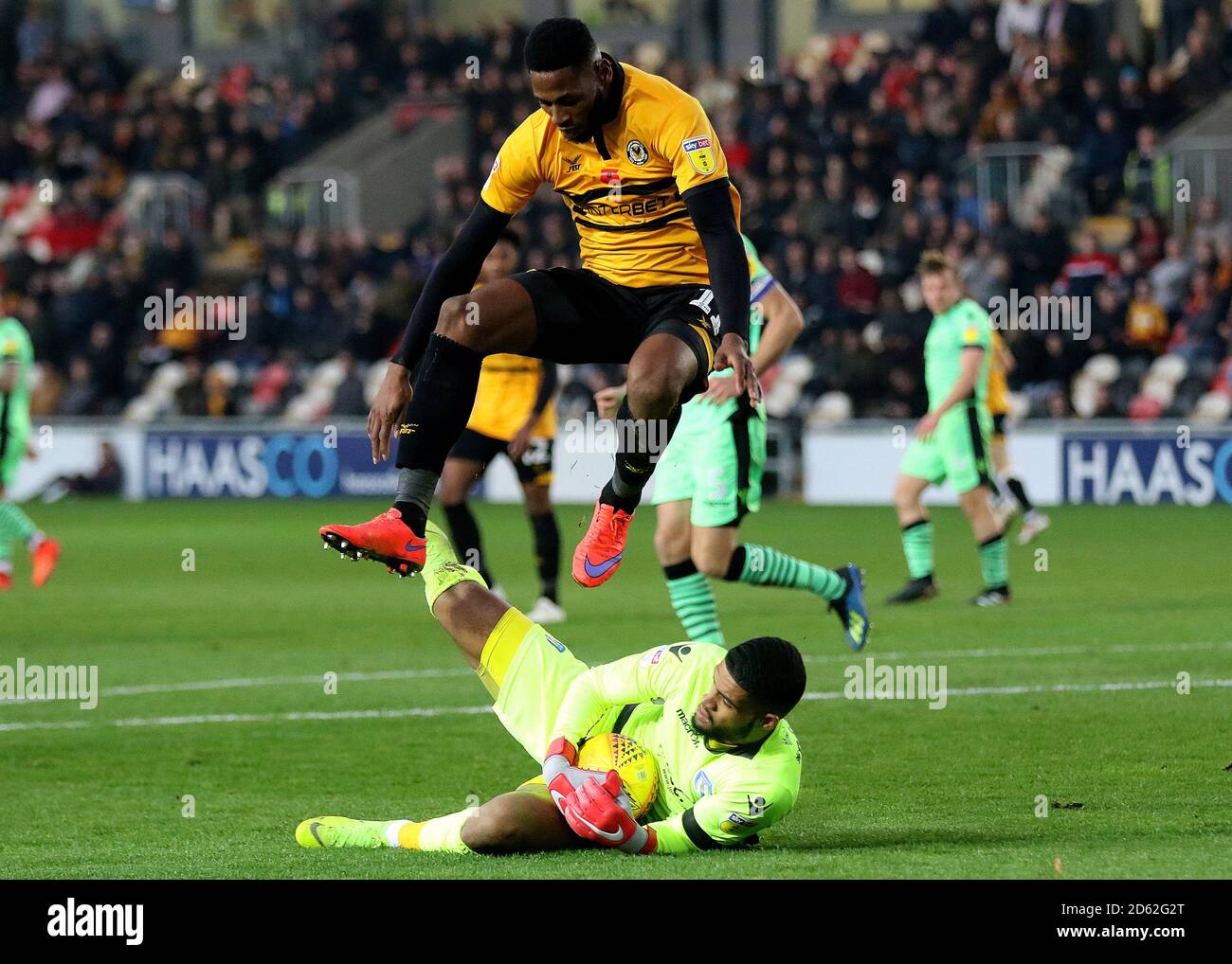 Colchester United Goalkeeper Dillon Barnes gathers the ball as Newport ...