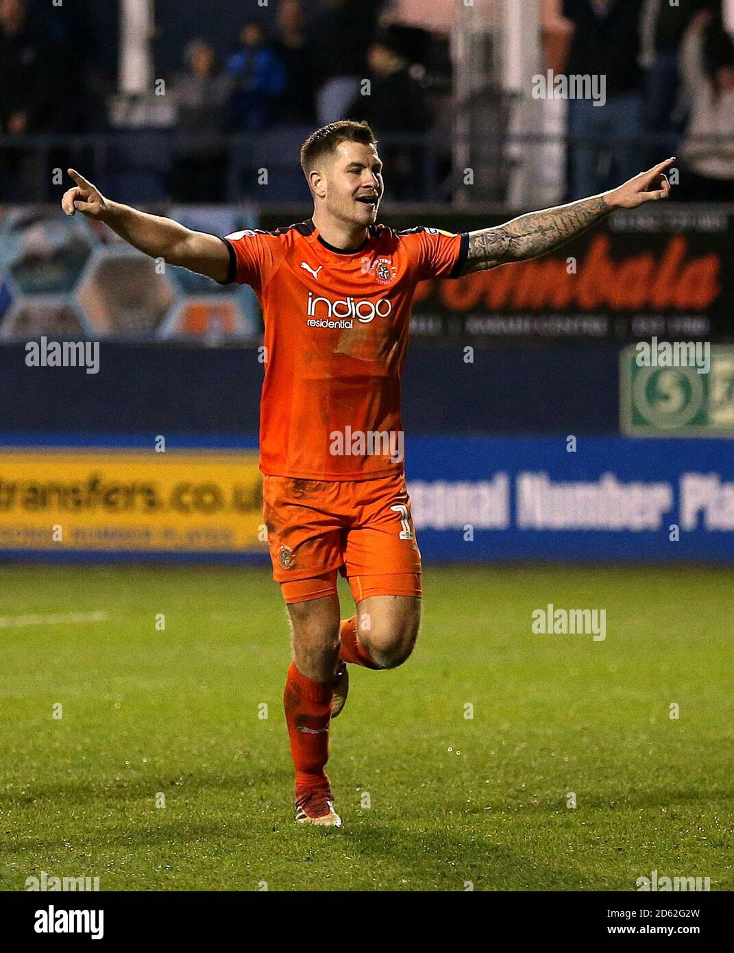 Luton Town's James Collins celebrates after completing his hat-trick ...