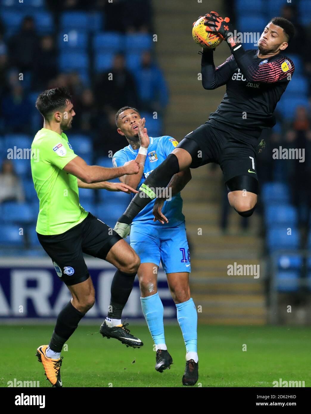 Peterborough United's Aaron Chapman (right) makes a save Stock Photo ...