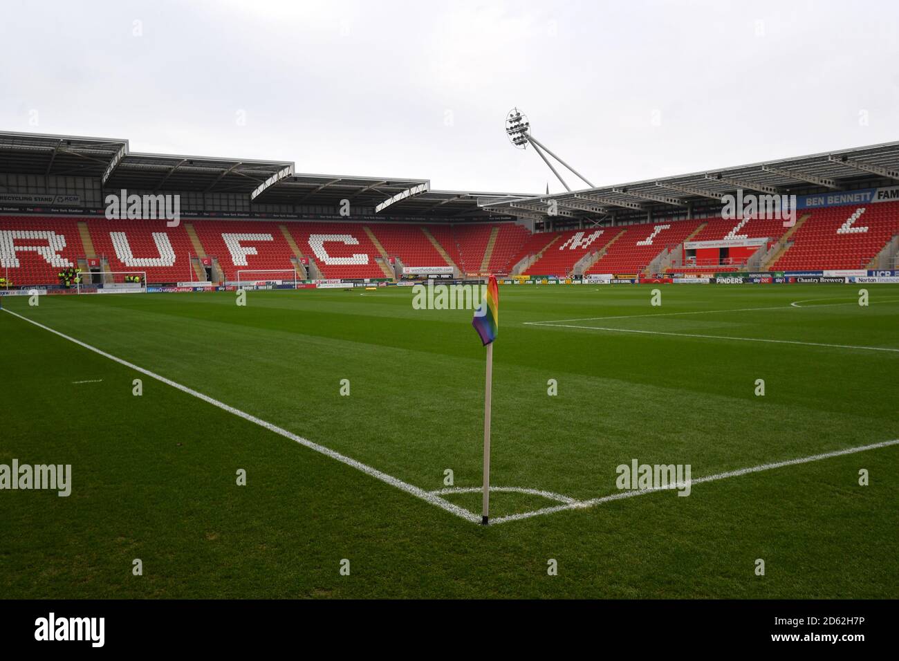 General view of a rainbow coloured corner flag at the New York Stadium ...