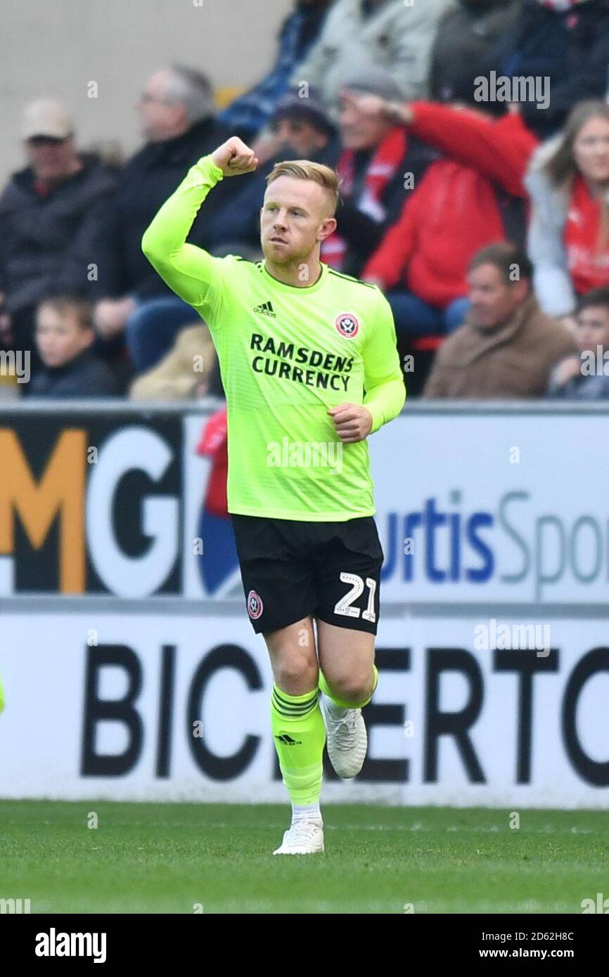 Sheffield uniteds mark duffy celebrates scoring hi-res stock ...