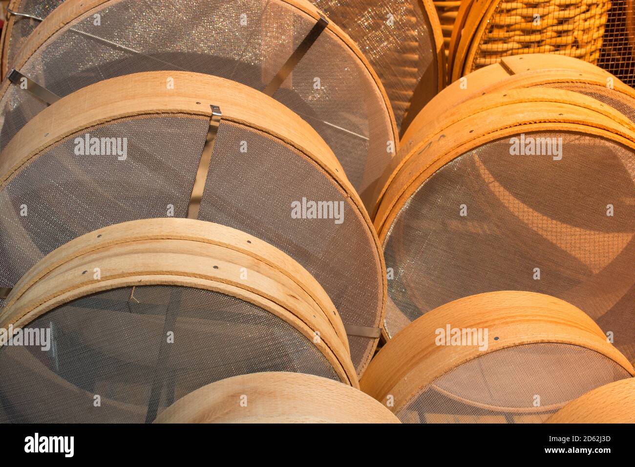 Traditional type sieves made of wood Stock Photo - Alamy