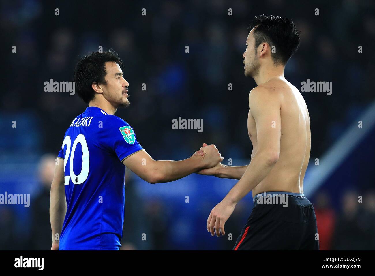 Leicester City's Shinji Okazaki (left) and Southampton's Maya Yoshida ...