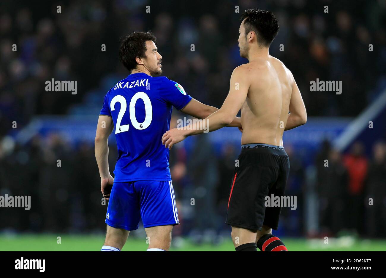 Leicester City's Shinji Okazaki (left) and Southampton's Maya Yoshida ...