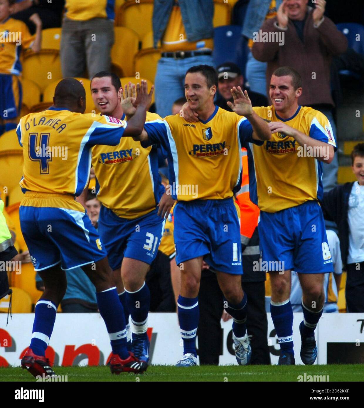 Mansfield Town's players celebrate Michael Boulding goal Stock Photo ...