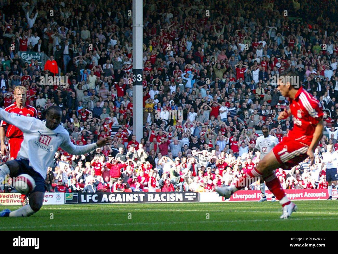 Liverpool's Mark Gonzalez scores the opening goal of the game Stock ...