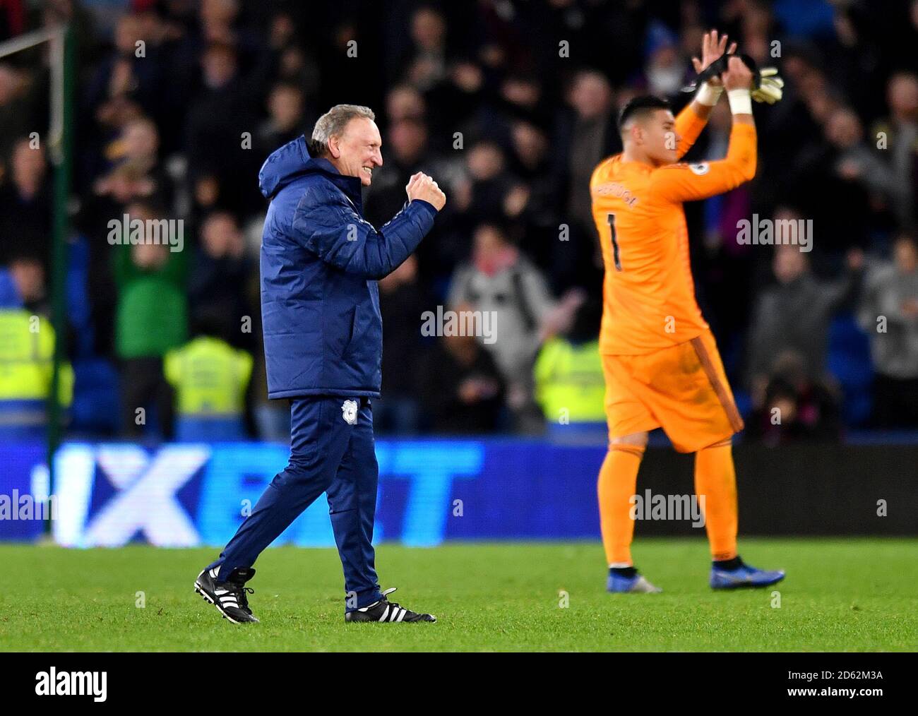 Cardiff city manager neil warnock celebrates hi-res stock photography ...