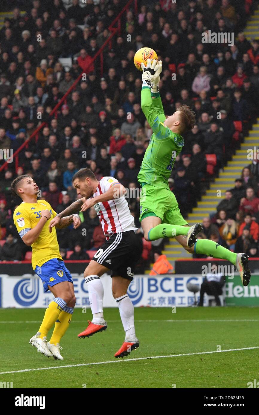 Leeds United goalkeeper Bailey Peacock-Farrell makes a save Stock Photo ...