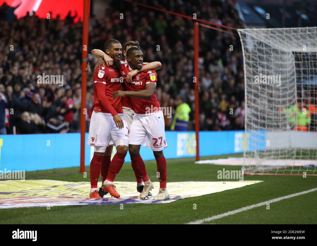 Nottingham Forest's Lewis Grabban (left) celebrates scoring his side's ...
