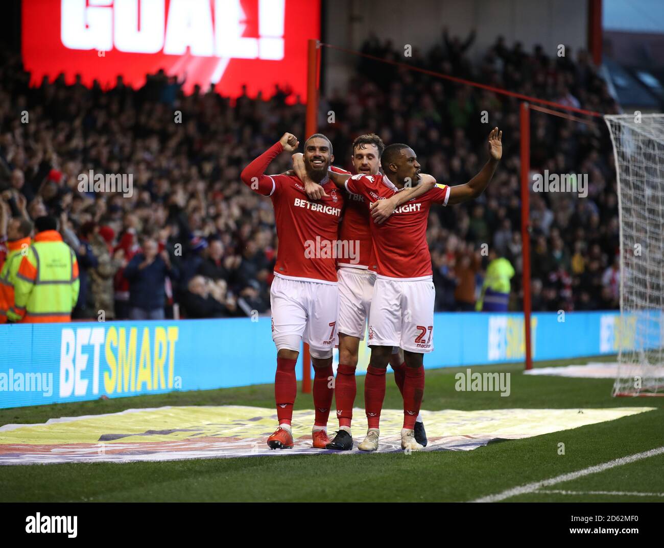 Nottingham Forest's Lewis Grabban (left) celebrates scoring his side's ...