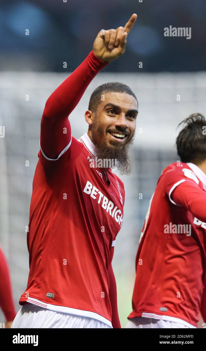Nottingham Forest's Lewis Grabban celebrates scoring his side's second ...