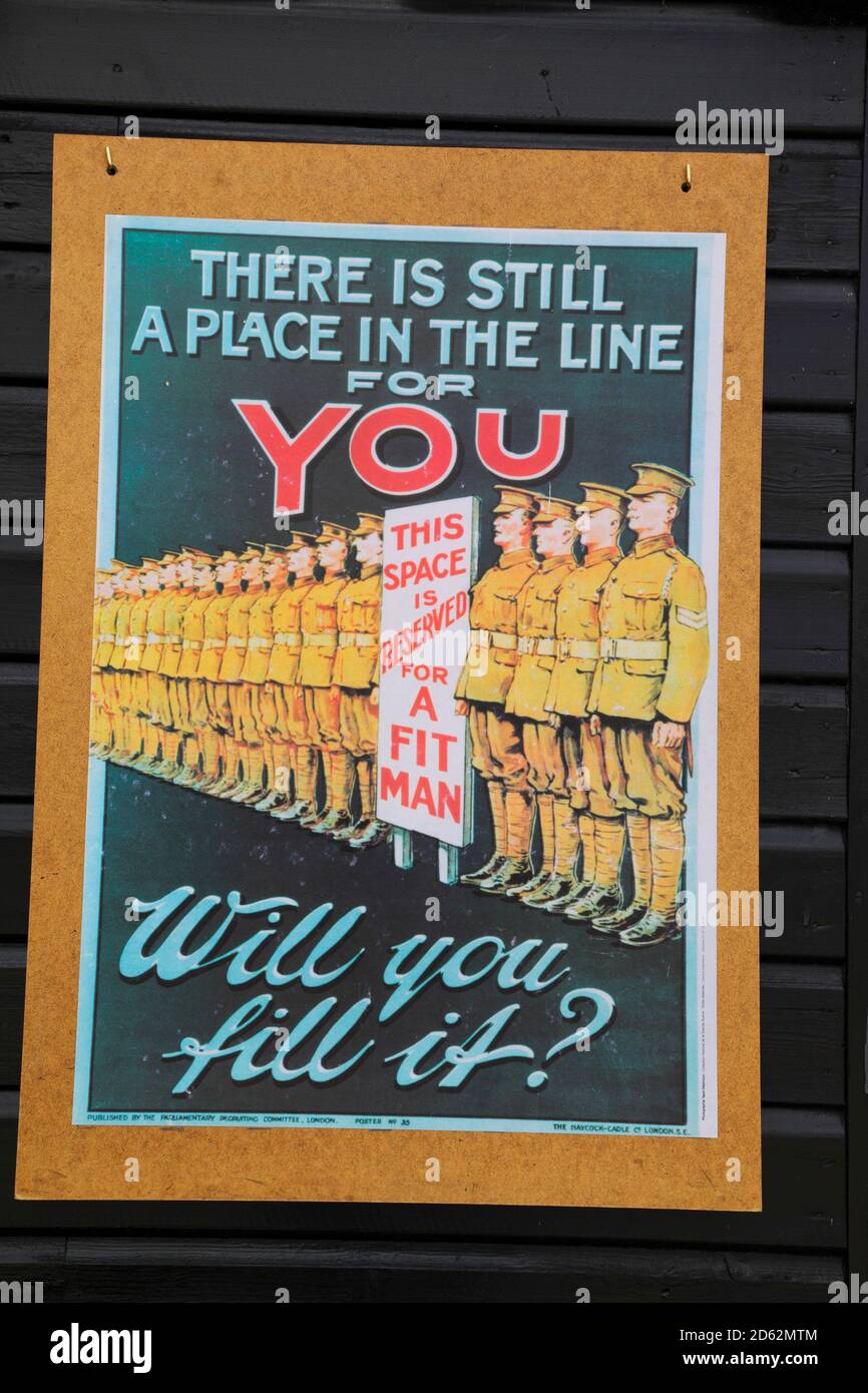 WW1 recruitment poster at a World War One re-enactment event, England ...