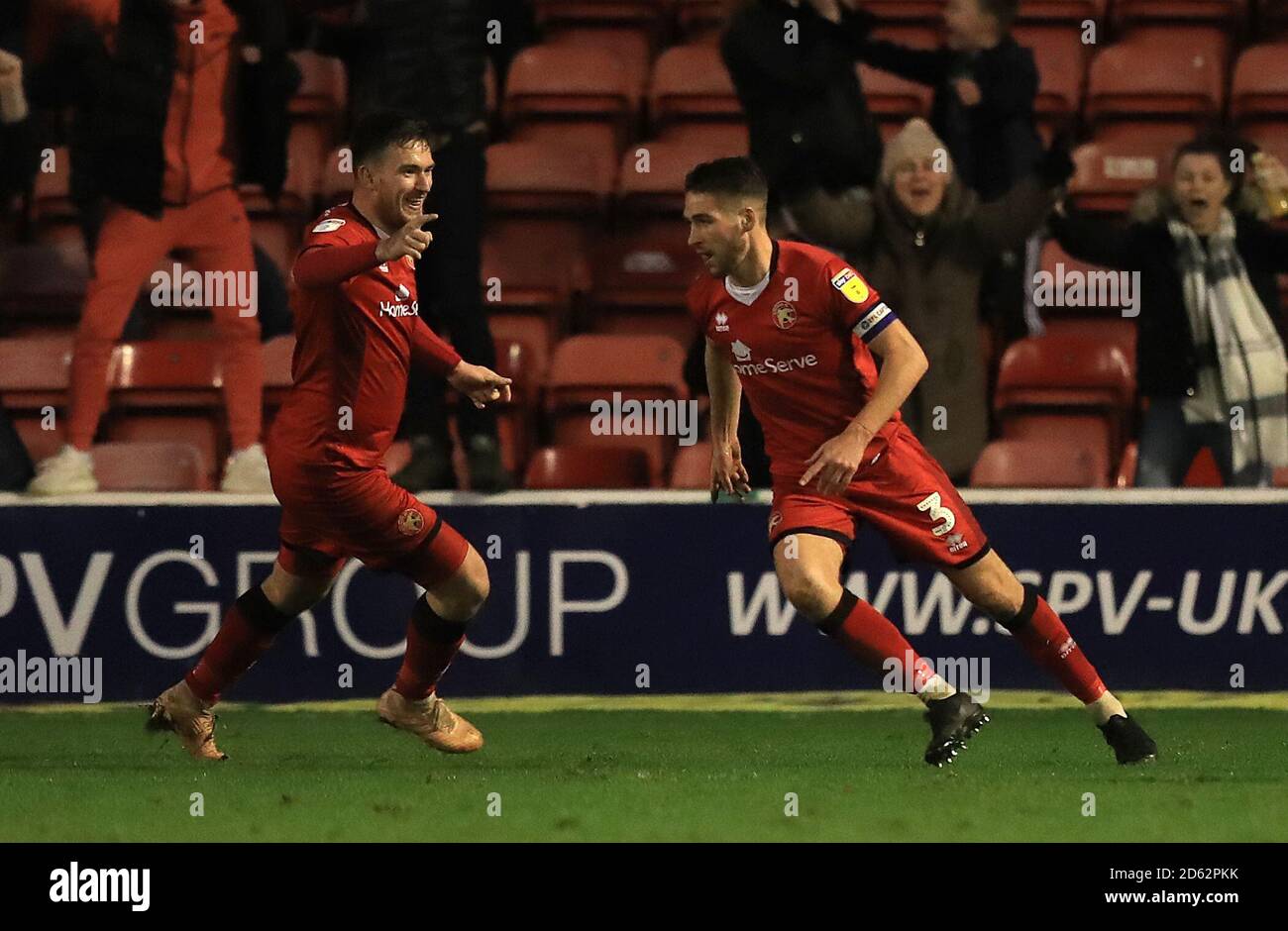 Walsall's Luke Leahy (right) celebrates scoring his side's first goal ...