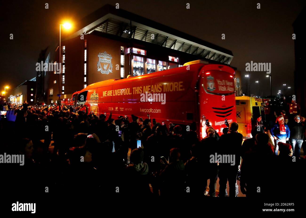 The Liverpool bus arrives before the game Stock Photo - Alamy