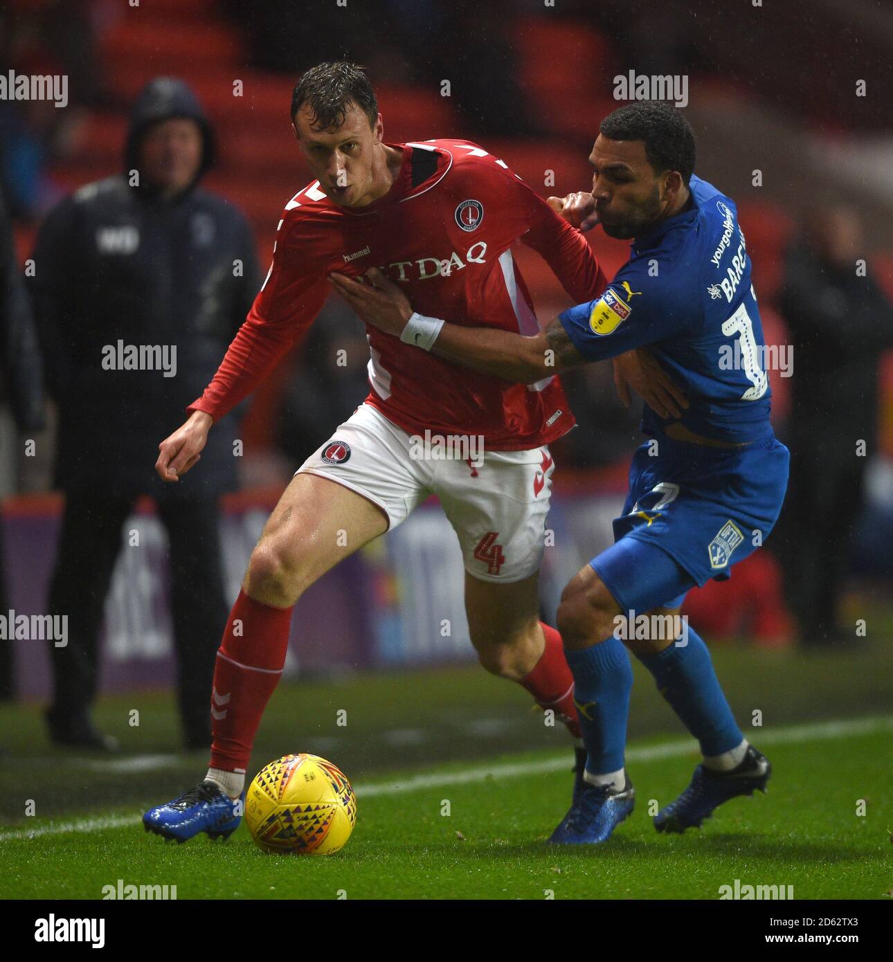 Charlton Athletic's Krystian Bielik and AFC Wimbledon's Andy Barcham ...