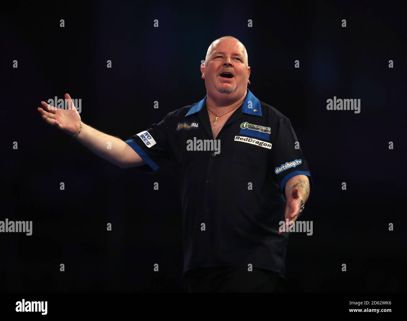 Robert Thornton reacts during day six of the William Hill World Darts ...