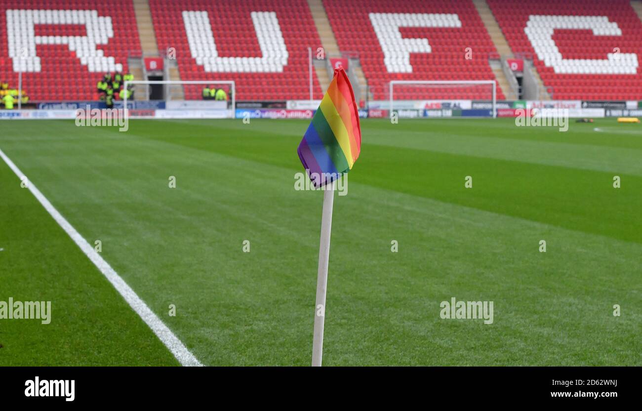 A general view of a rainbow corner flag Stock Photo - Alamy