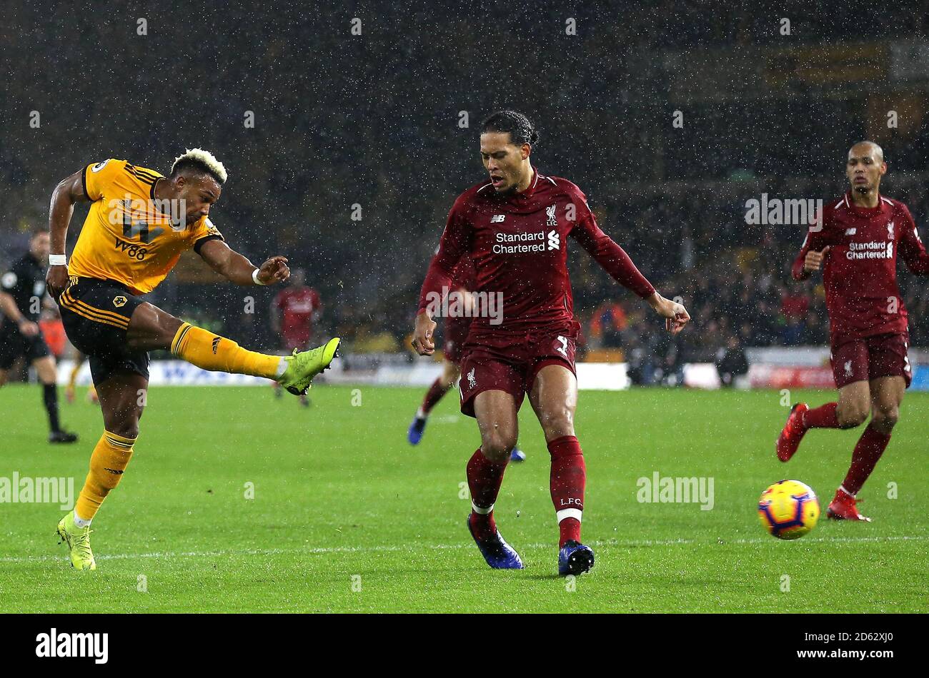 Wolverhampton Wanderers' Adama Traore takes a shot on the goal Stock ...