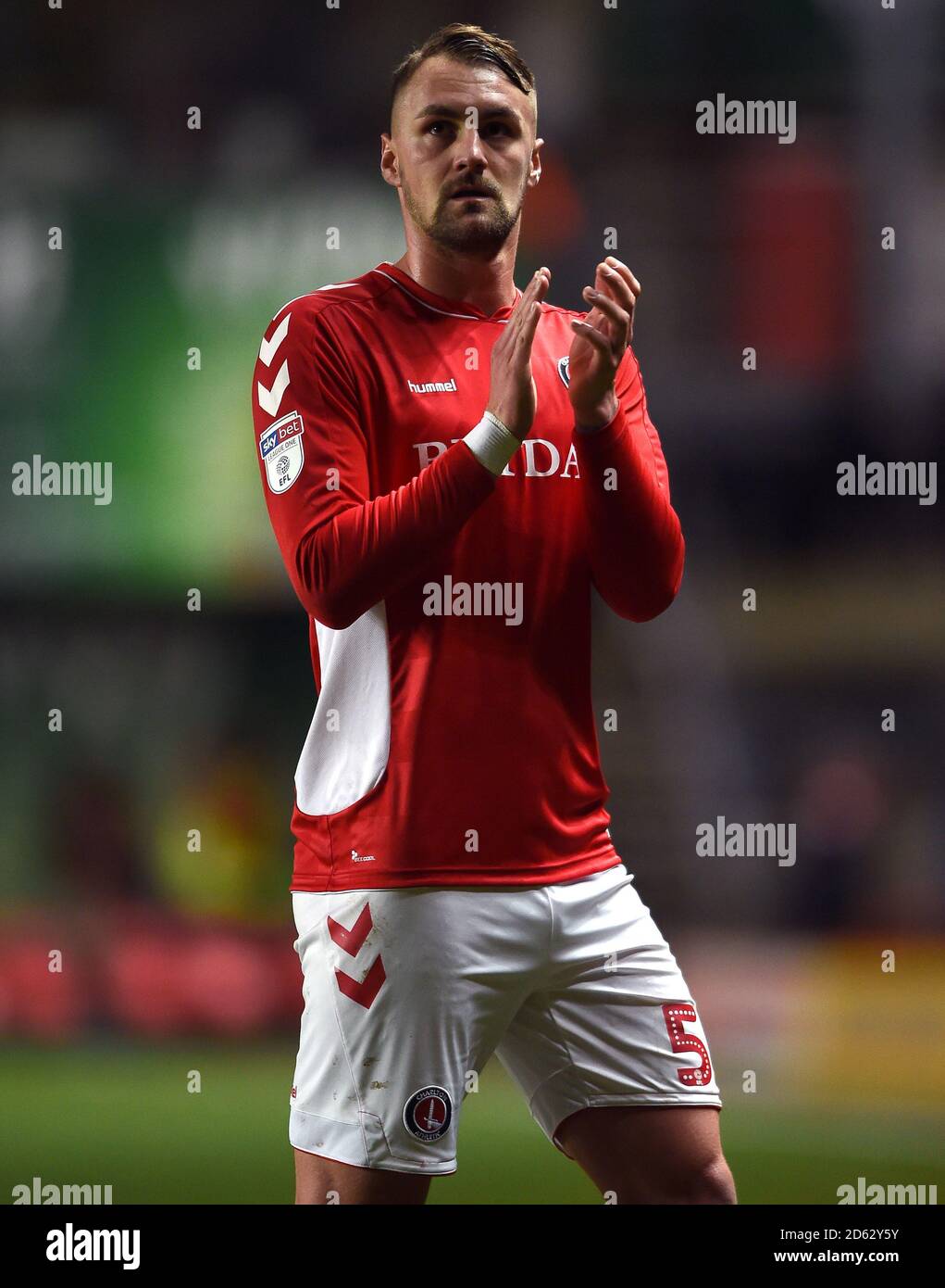 Charlton Athletic's Patrick Bauer applauds the home fans at full time ...
