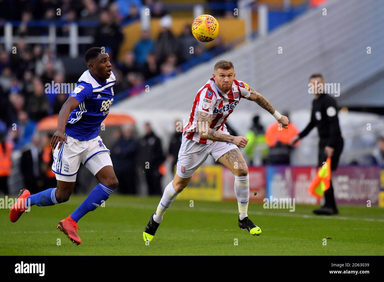 Birmingham City's Wes Harding and Stoke City's James McClean battle for ...