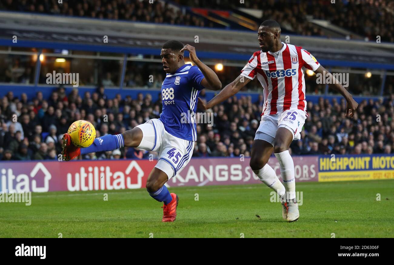 Birmingham City's Wes Harding and Stoke City's Bruno Martins Indi ...