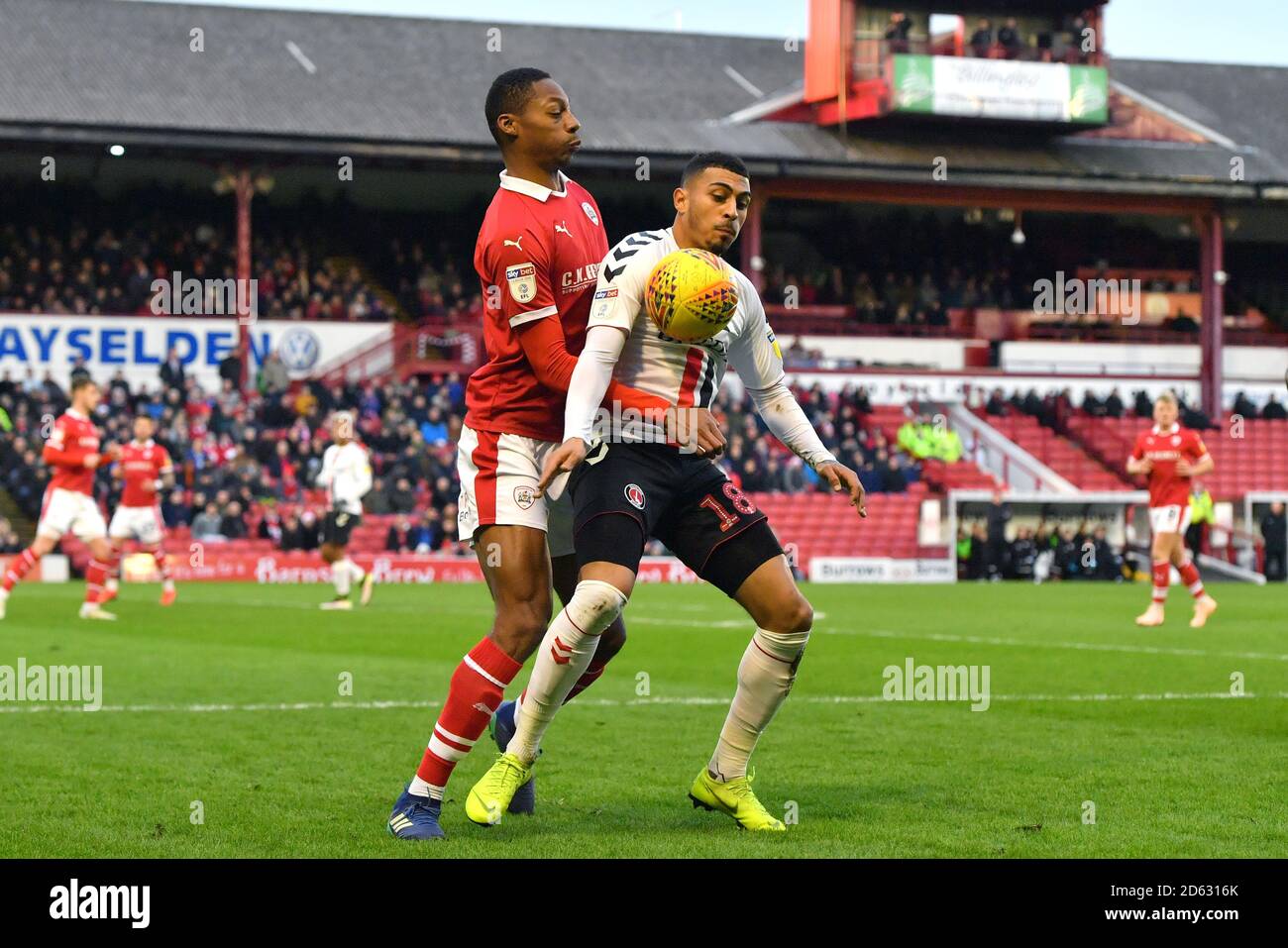 Charlton Athletic's Karlan Ahearne-Grant (right) and Barnsley's Ethan ...