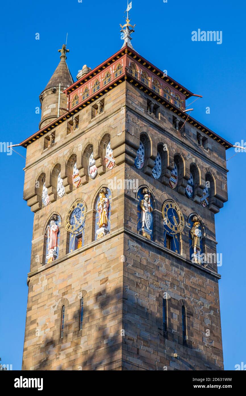 The clock tower of Cardiff Castle, Wales Stock Photo - Alamy