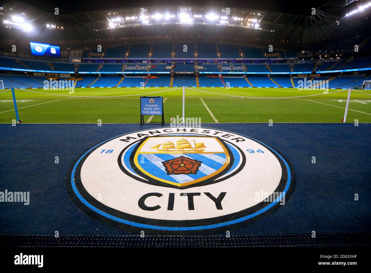 General view of the Manchester City logo on the pitch ahead of the ...