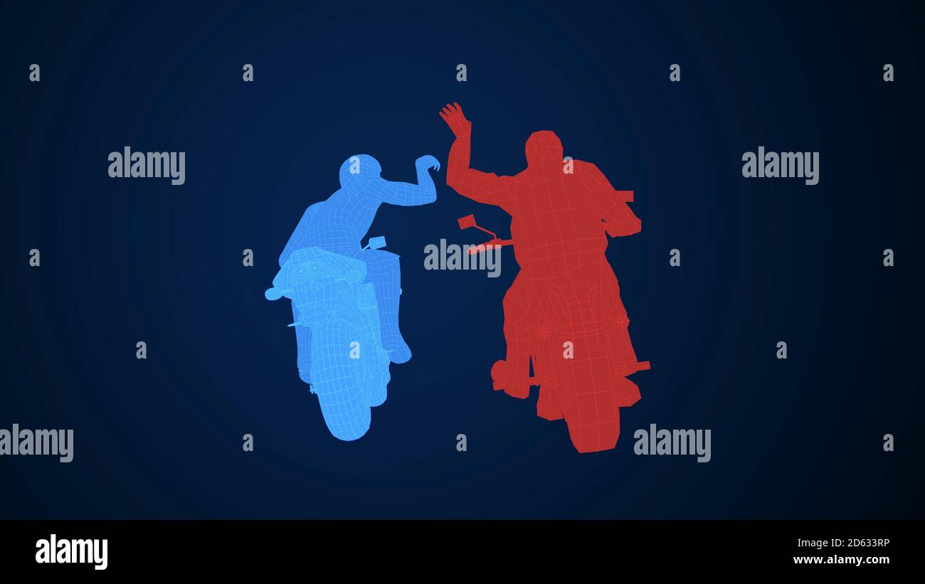 Motorcycle People Arguing Wireframe Glowing 3D Rendering Stock Photo ...