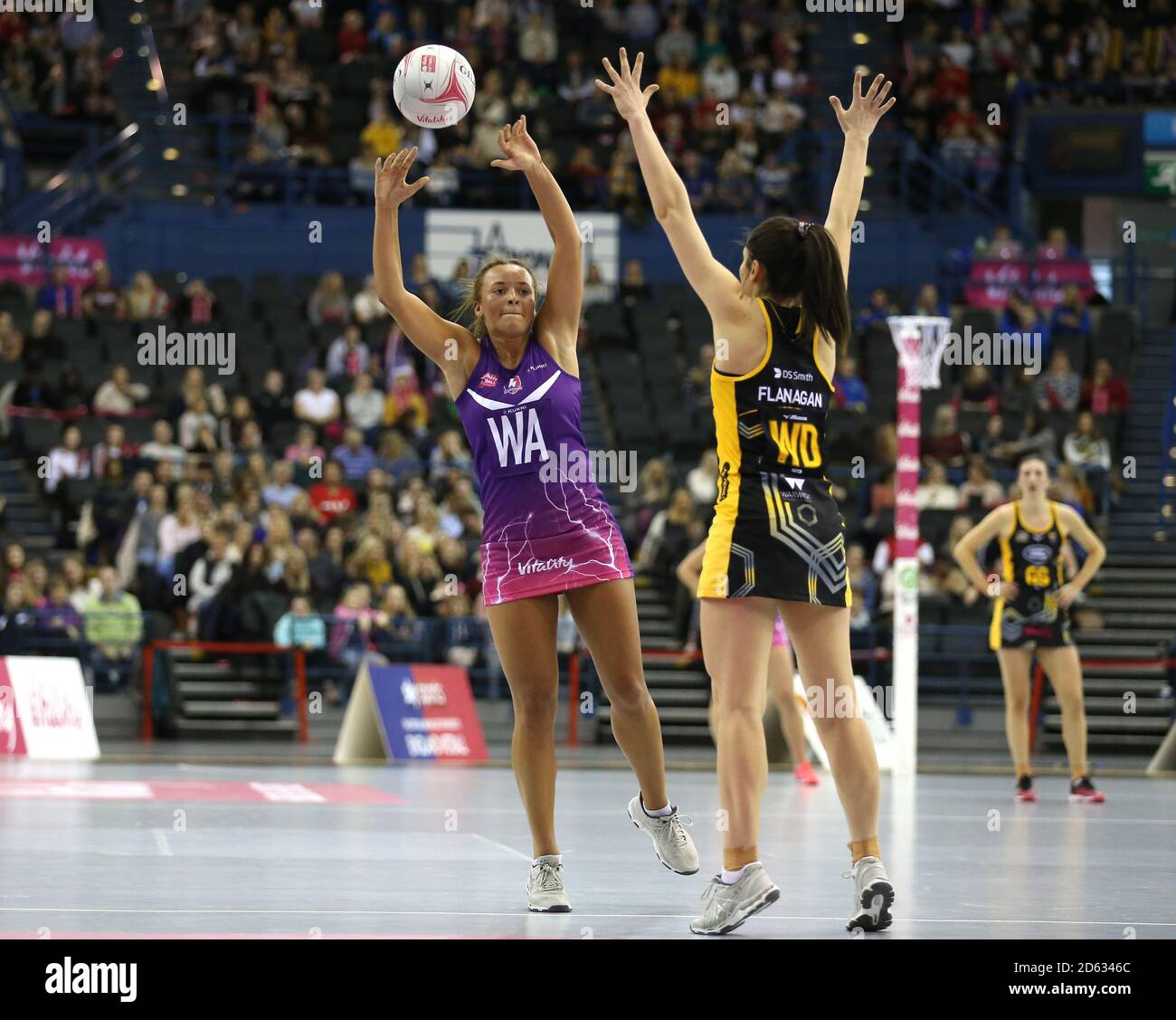 Wasps Netball's Amy Flannagan and Loughborough Lightning' Hannah Joseph ...