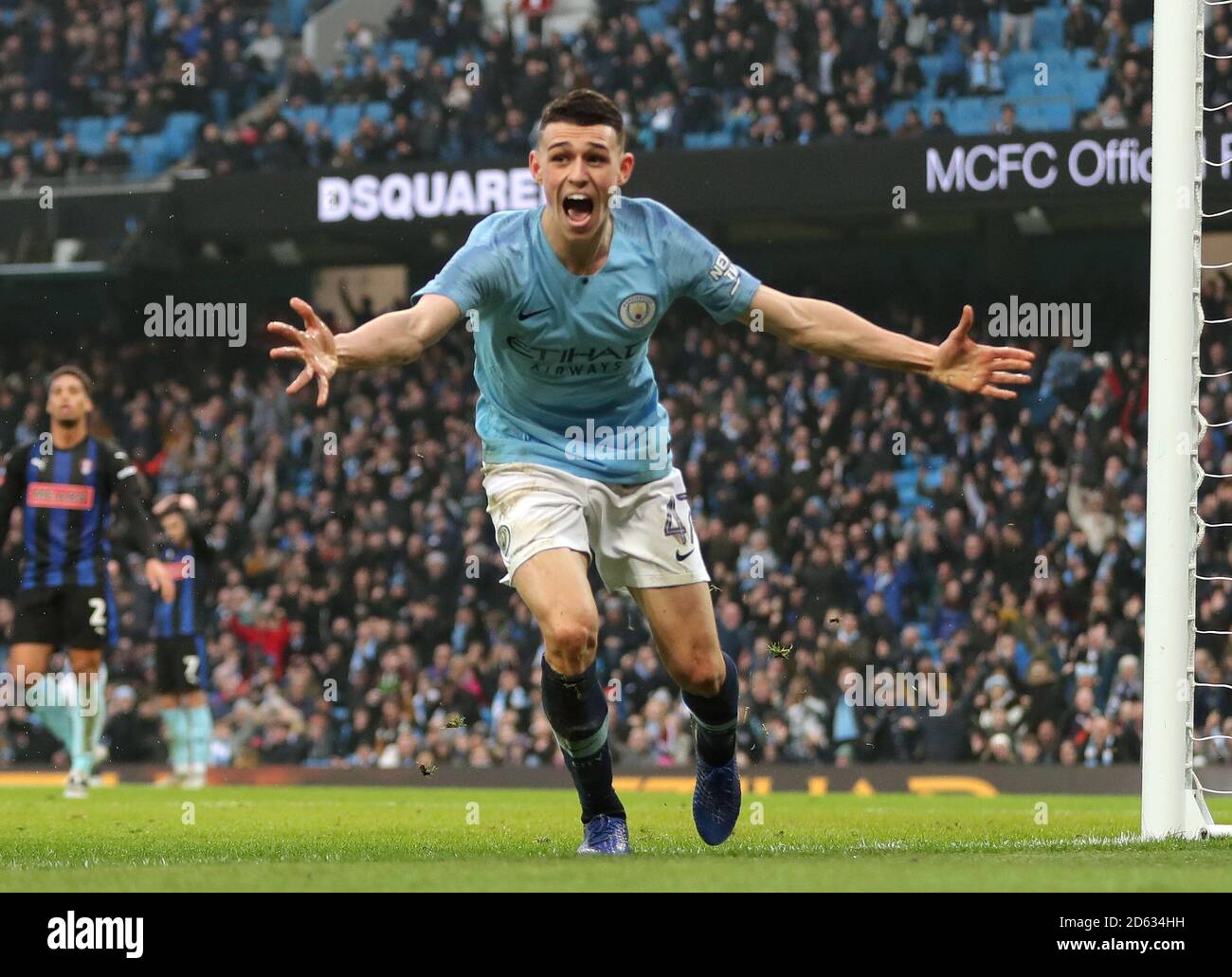 Manchester City's Phil Foden celebrates scoring his side's second goal ...