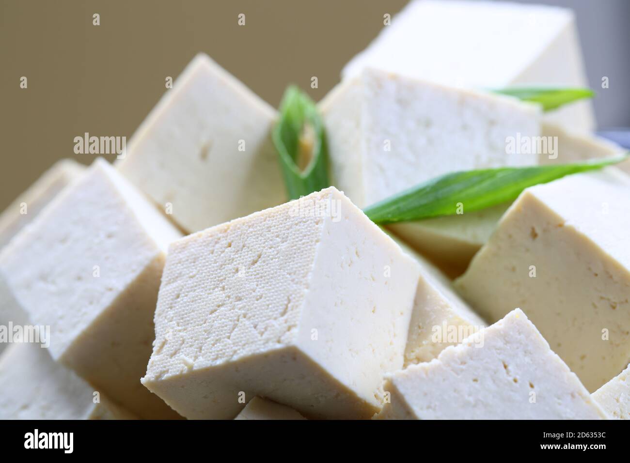 Organic Tofu Cubes and Scallion Stock Photo - Alamy