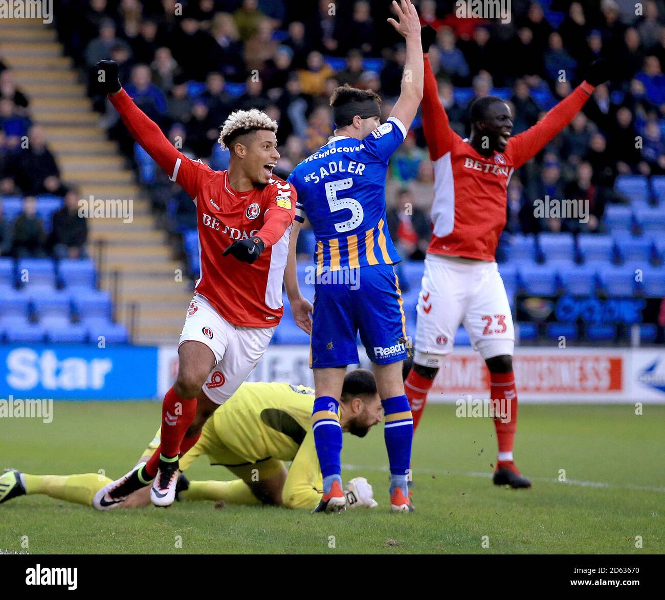 Charlton Athletic's Lyle Taylor celebrates after he scores his sides ...