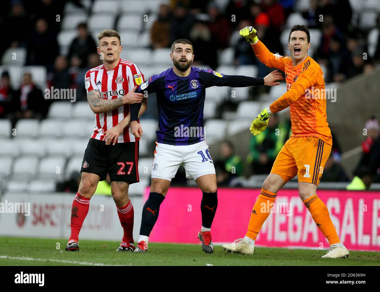 Sunderland's Max Power, Luton Town's Elliot Lee and Sunderland ...