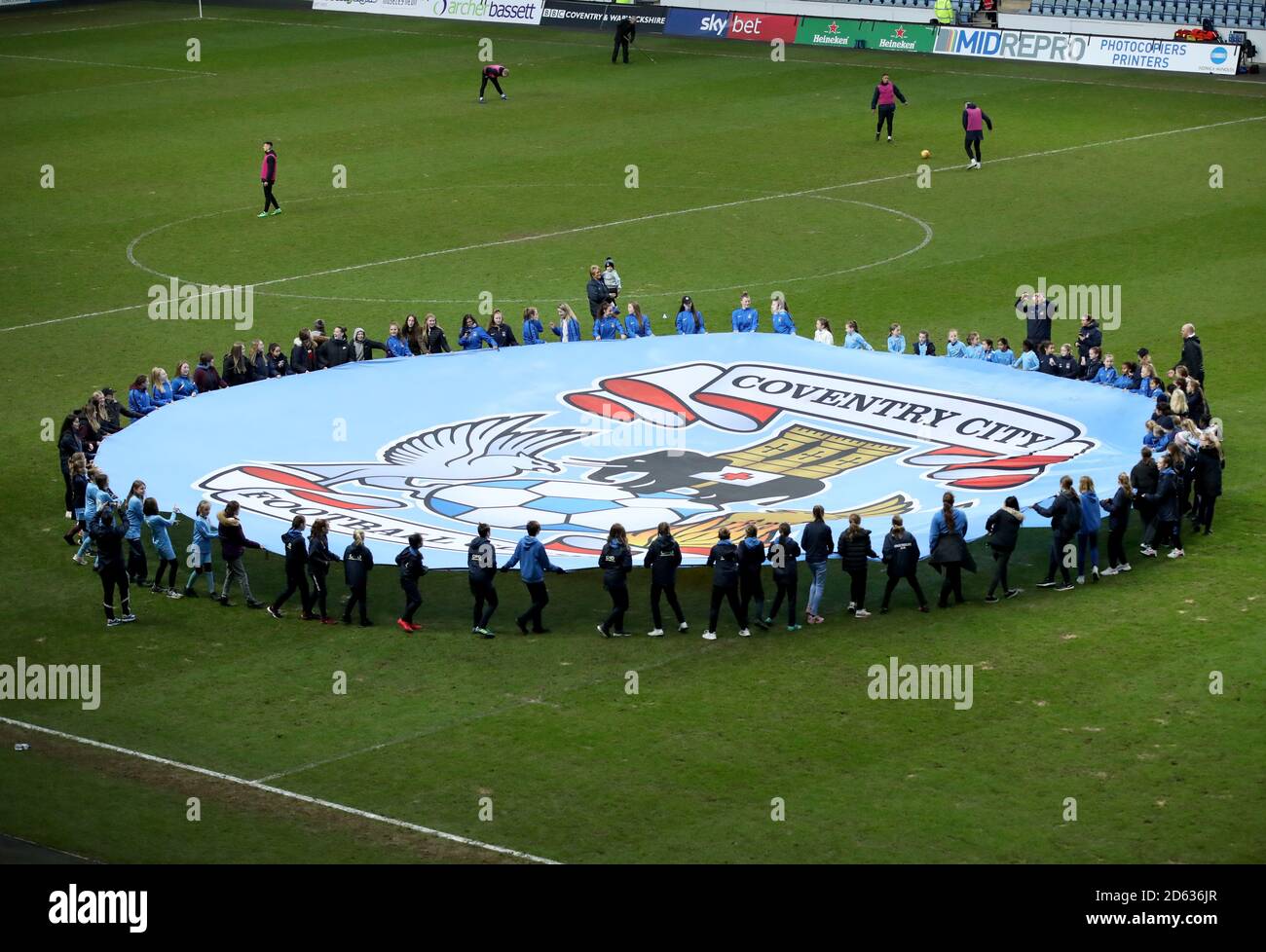 Coventry City crest flag on the pitch during half time of the Sky Bet ...