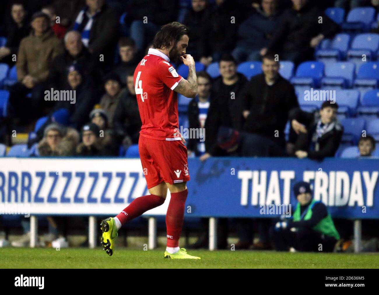 Nottingham Forest's Daniel Fox leaves the pitch after receiving a red ...