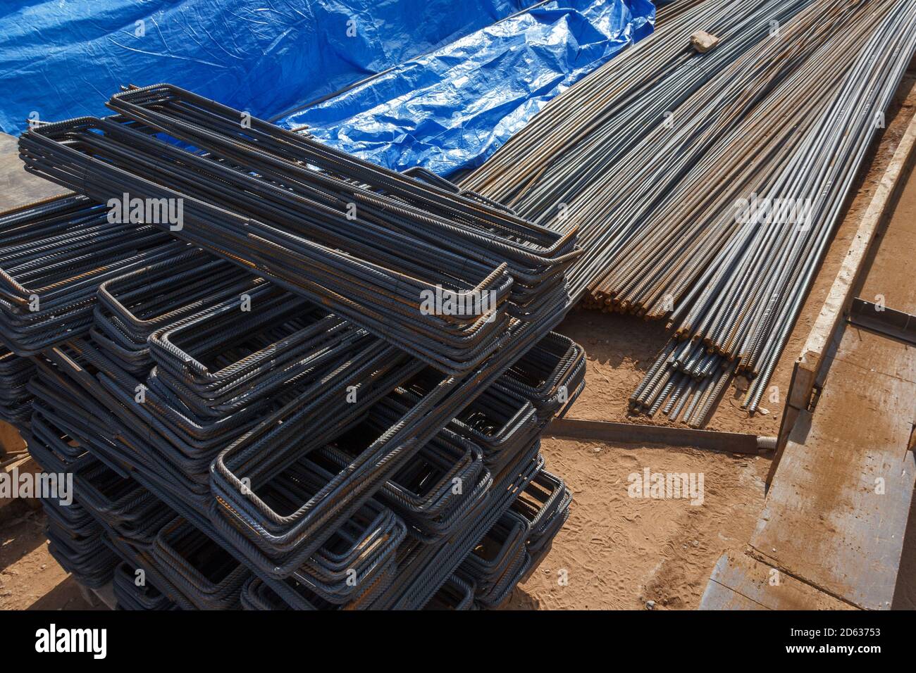 Metal rods. Preparatory work before concreting. Rebars for reinforced ...