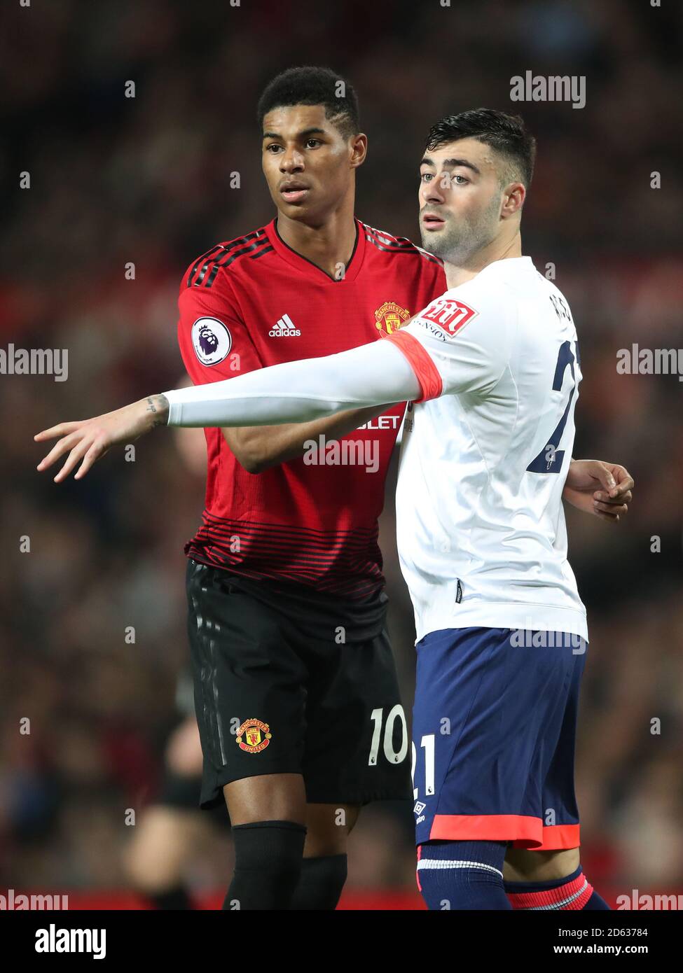 Bournemouth's Diego Rico holds Manchester United's Marcus Rashford at ...