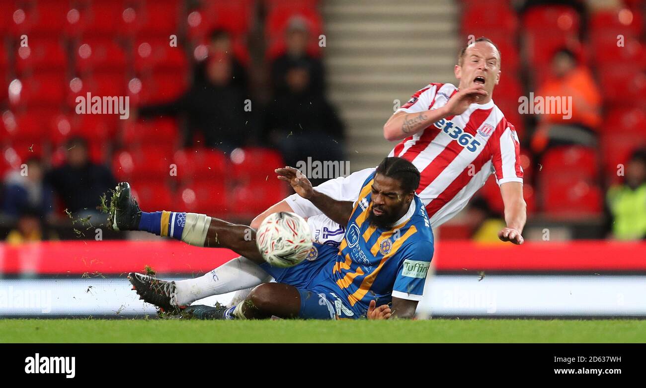 Stoke City's Charlie Adam and Shrewsbury Town's Anthony Grant Stock ...