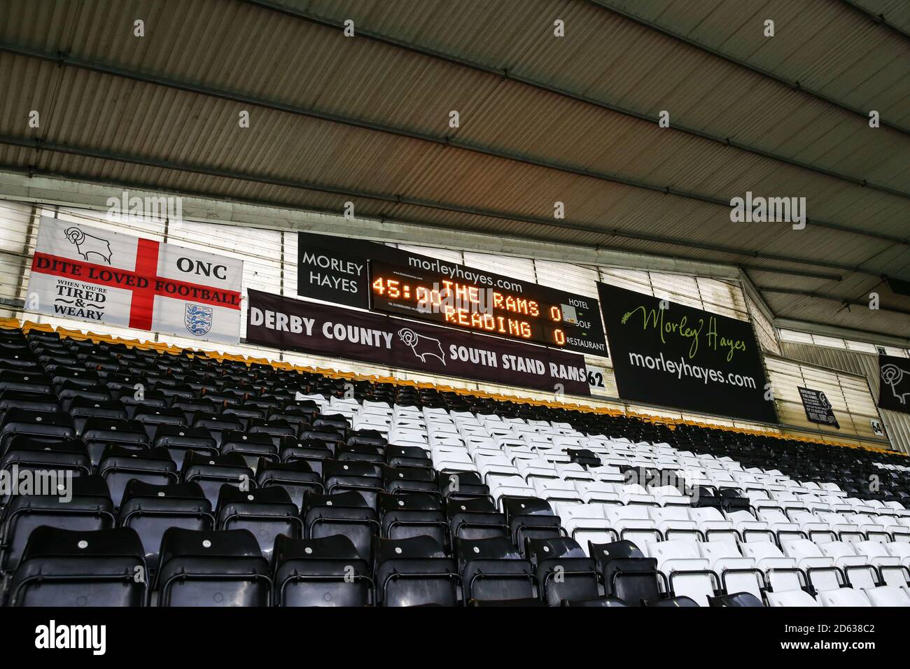 The stands are ready for the first Derby County fans before the match ...
