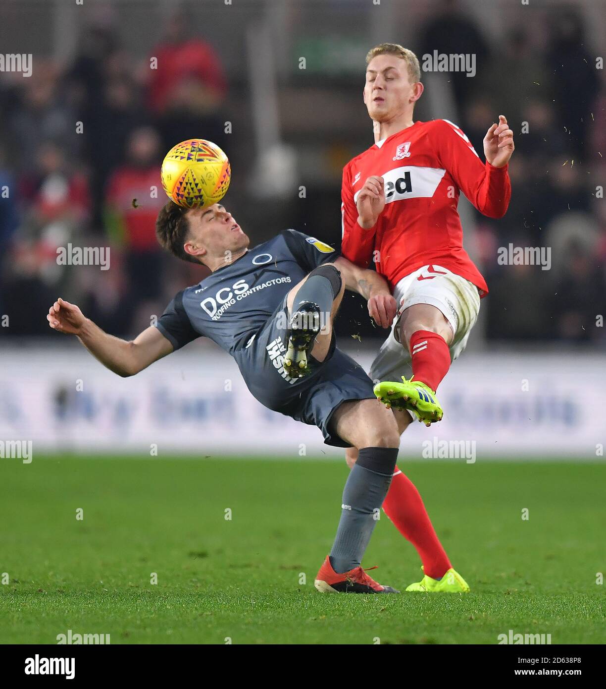Middlesbrough's George Saville battles with Millwall's Ben Thompson ...