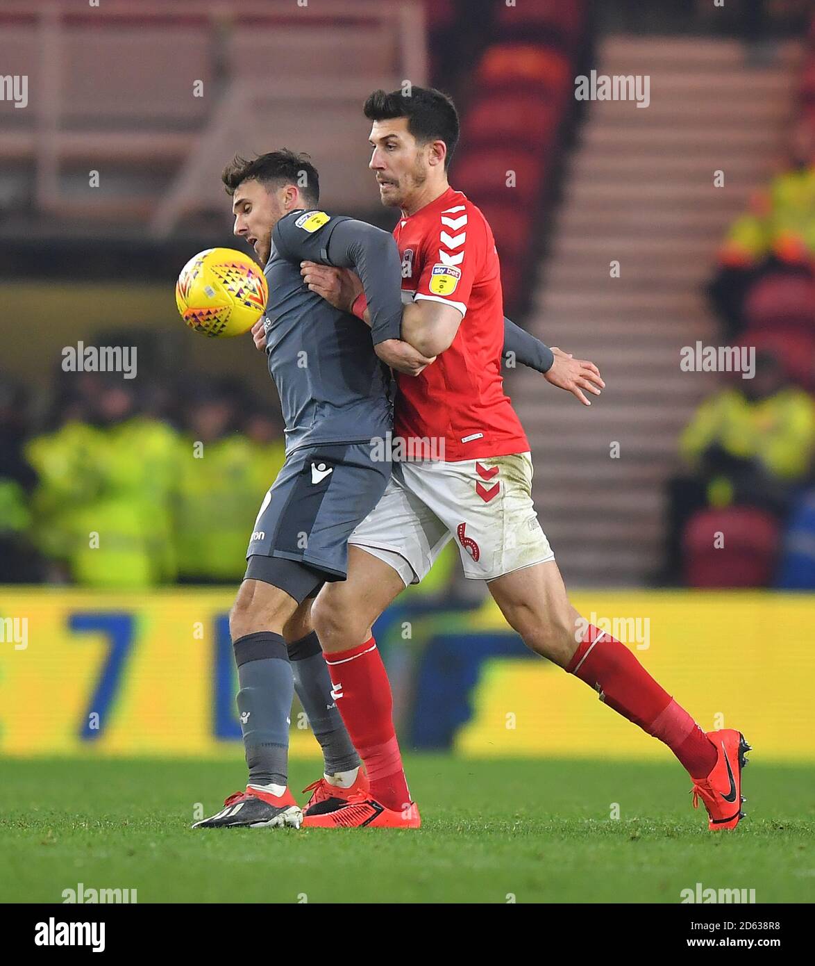 Millwall's Lee Gregory battles with Middlesbrough's Danny Batth Stock ...