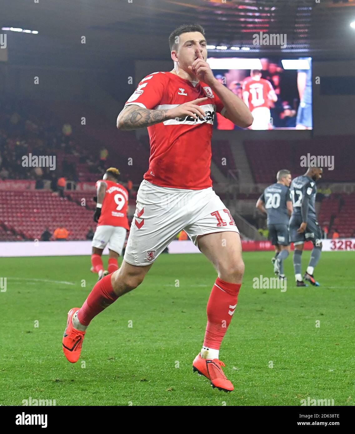 Middlesbrough's Jordan Hugill celebrates scoring his penalty that ...
