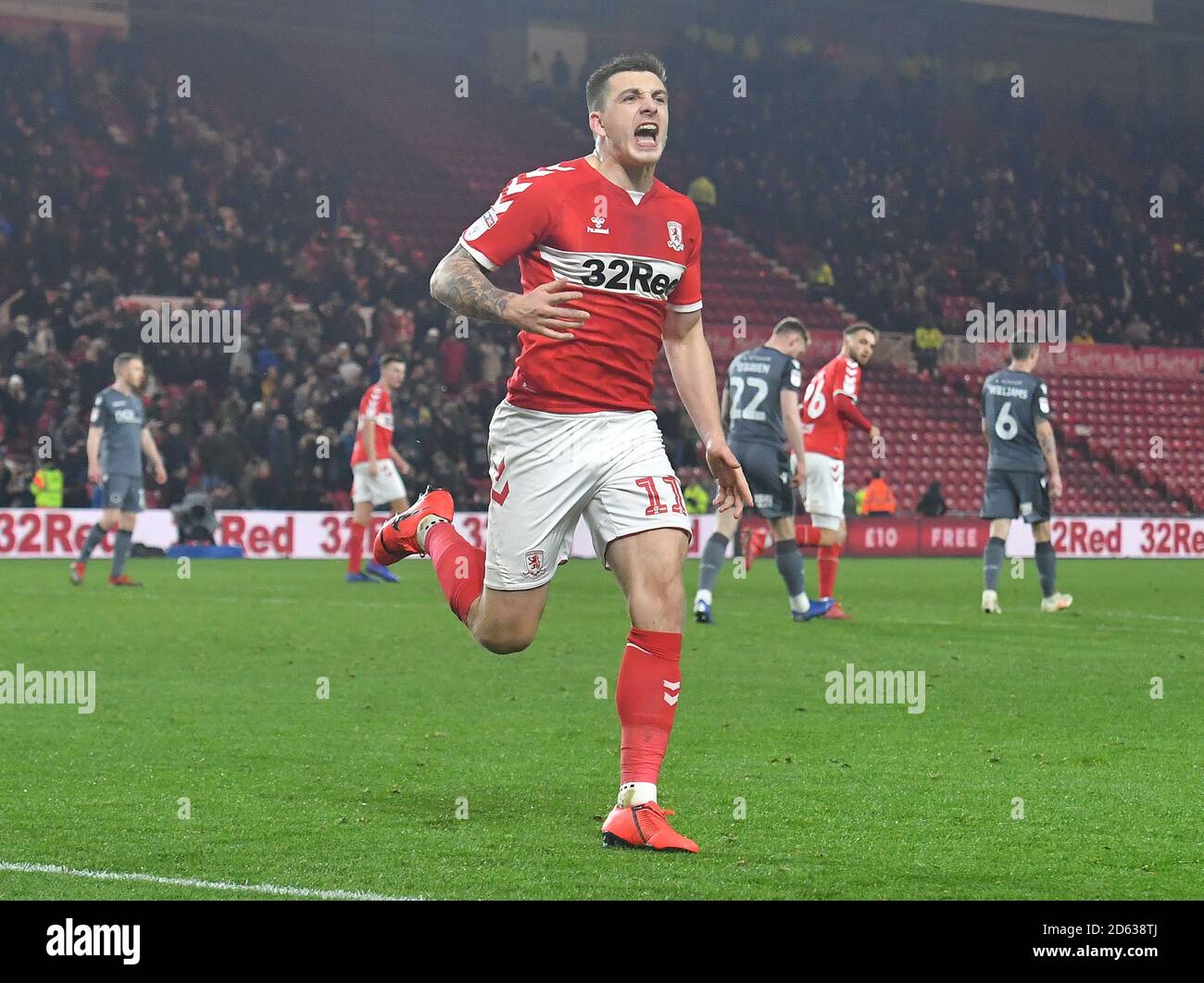 Middlesbrough's Jordan Hugill celebrates scoring his penalty that ...