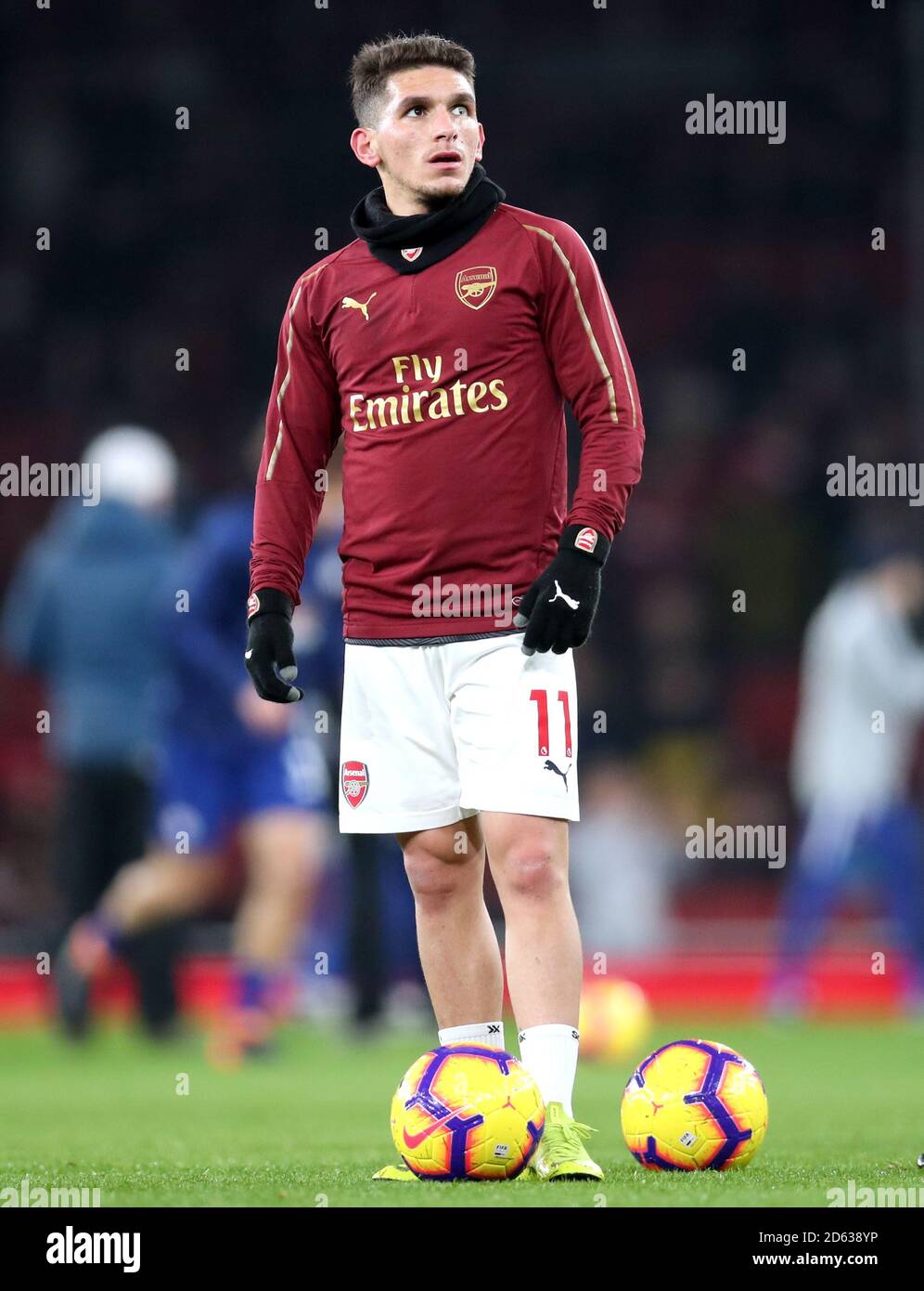 Arsenal's Lucas Torreira during the pre-match warm up Stock Photo - Alamy