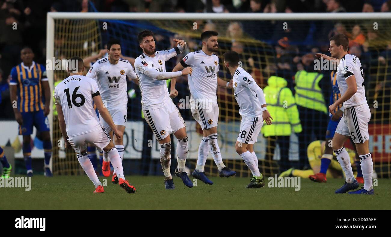 Wolverhampton Wanderers' Matt Docherty (third left) celebrates scoring ...