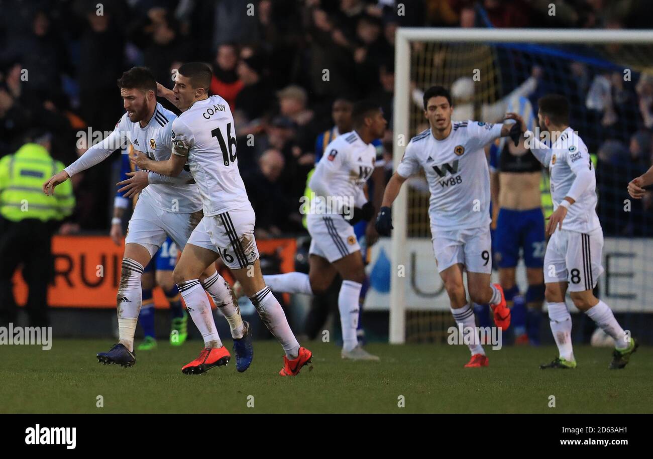 Wolverhampton Wanderers' Matt Docherty (left) celebrates scoring in ...