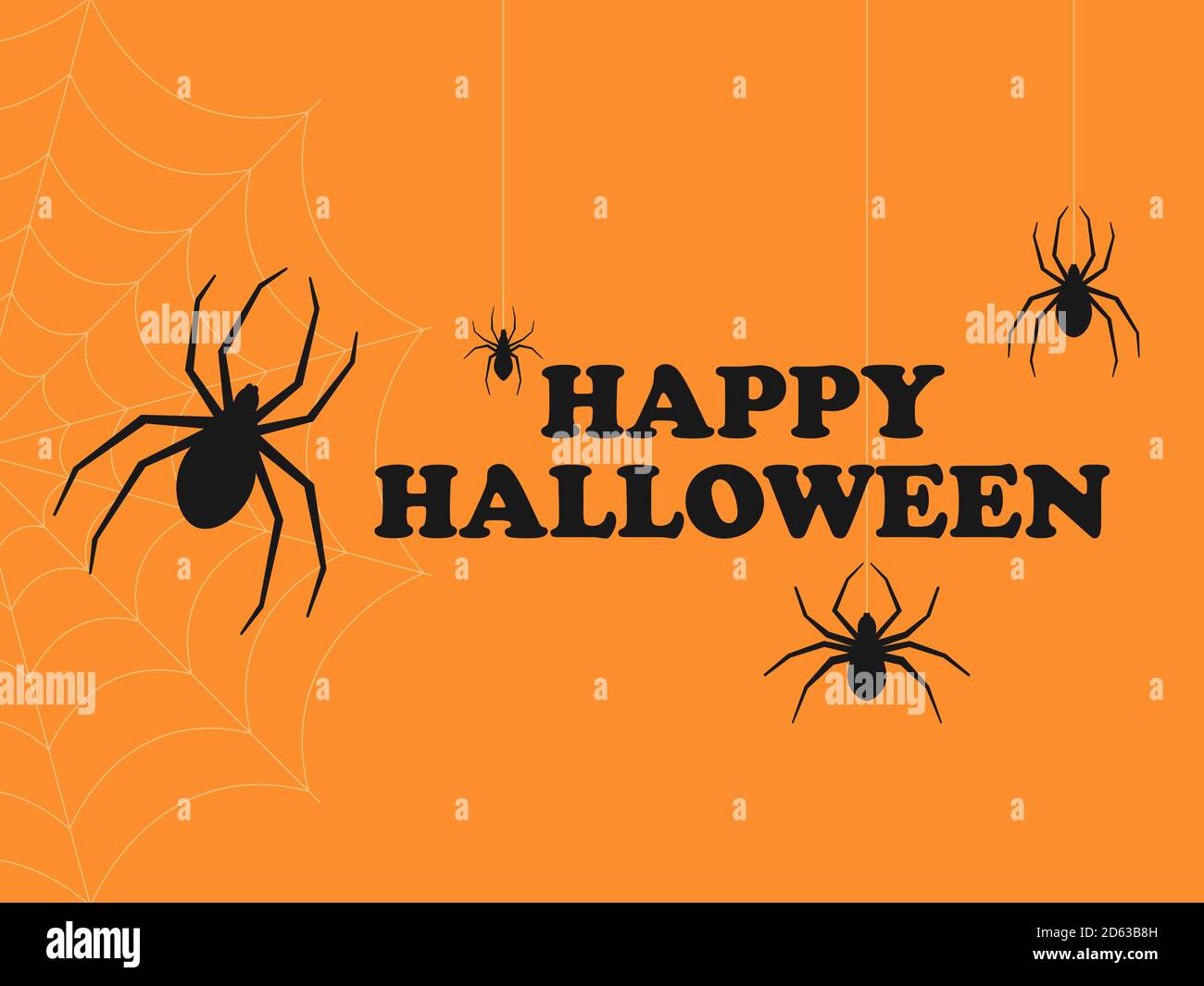 Happy Halloween. Text banner with spiders hanging on a web isolated on ...
