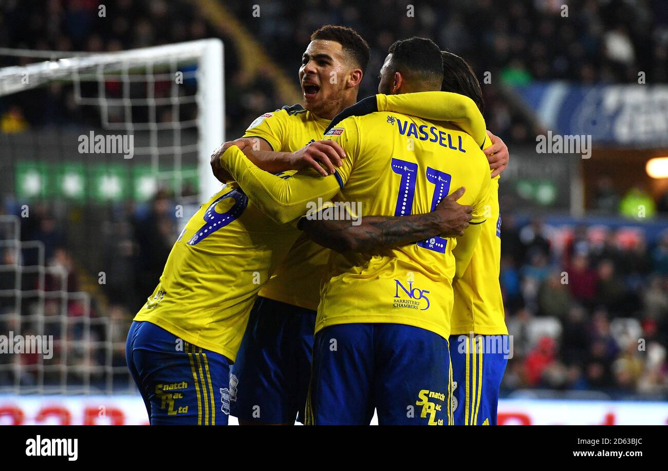 Birmingham City's Che Adams (left) celebrates scoring his side's third ...