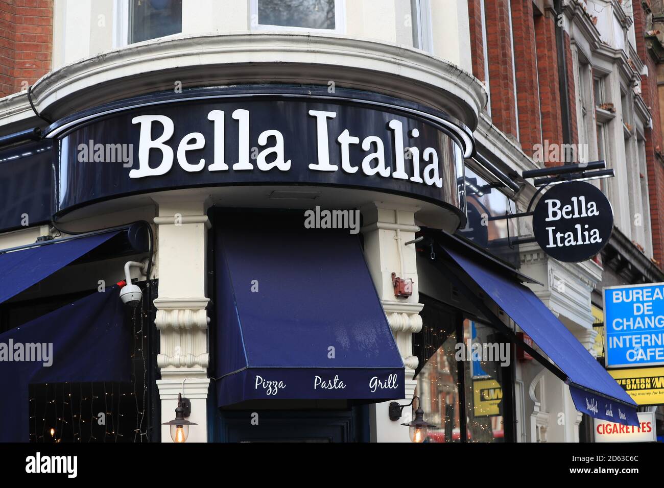 A view of a sign for a Bella Italia restaurant in London Stock Photo ...